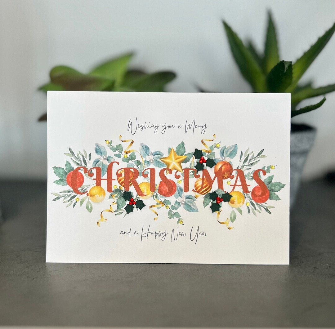 Traditional Christmas Card, Christmas Card With 3D Holly, Merry ...