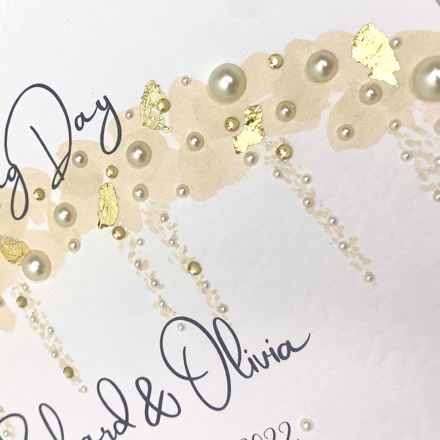 Personalised Wedding Card With Gold Leaf & Pearls Luxury - Etsy