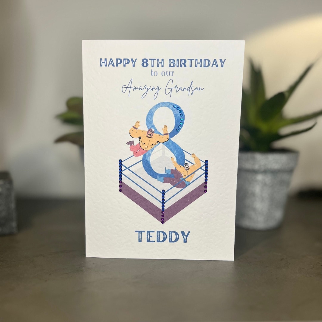Personalised Grandson 8th Birthday Card, Grandson Wrestling Birthday ...