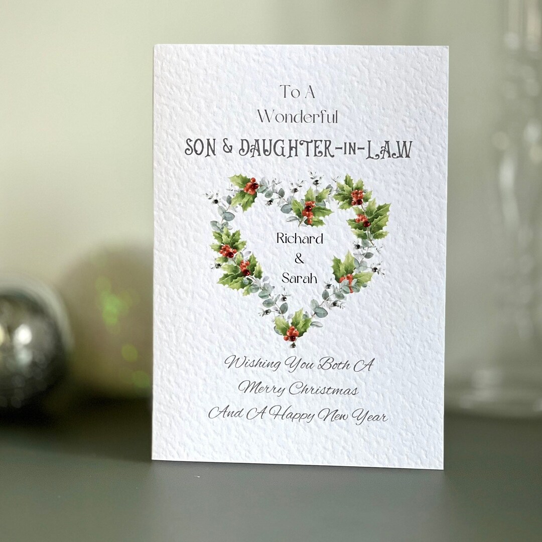 Handmade Son & Daughter-in-law Personalised Christmas Heart Wreath Card ...