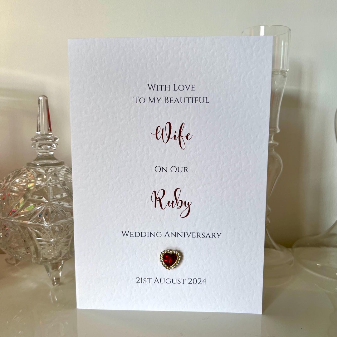 Wife Ruby Wedding Anniversary Card, Personalised Ruby Wedding ...