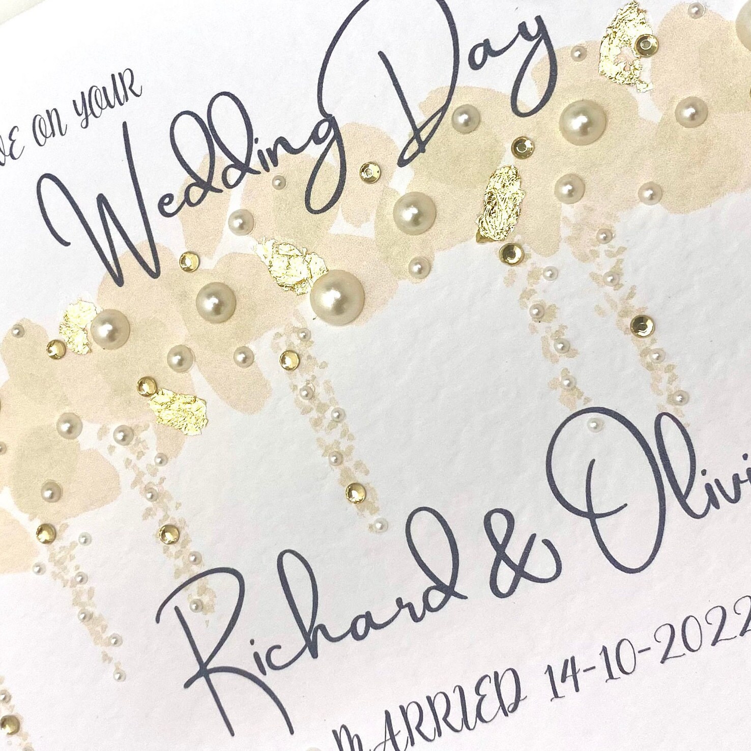 Personalised Wedding Card With Gold Leaf & Pearls Luxury - Etsy