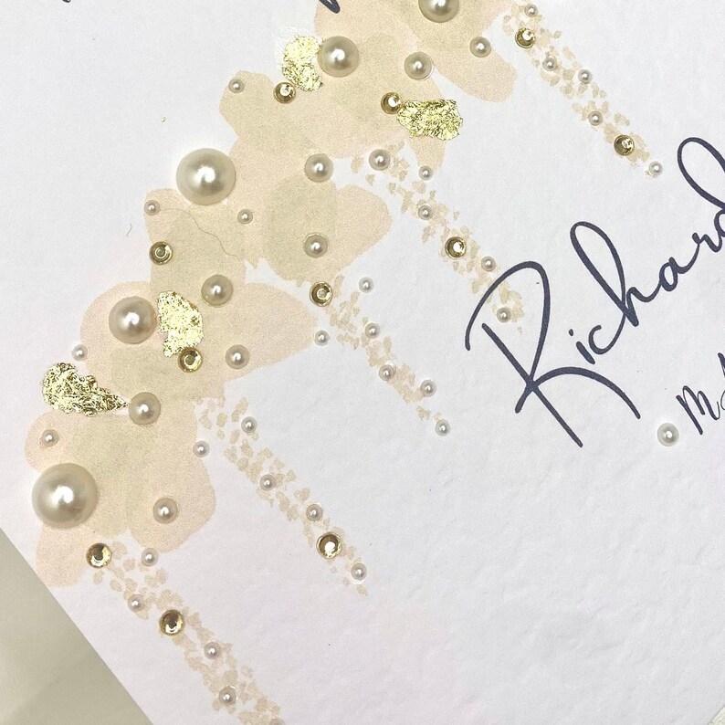 Personalised Wedding Card With Gold Leaf & Pearls Luxury - Etsy
