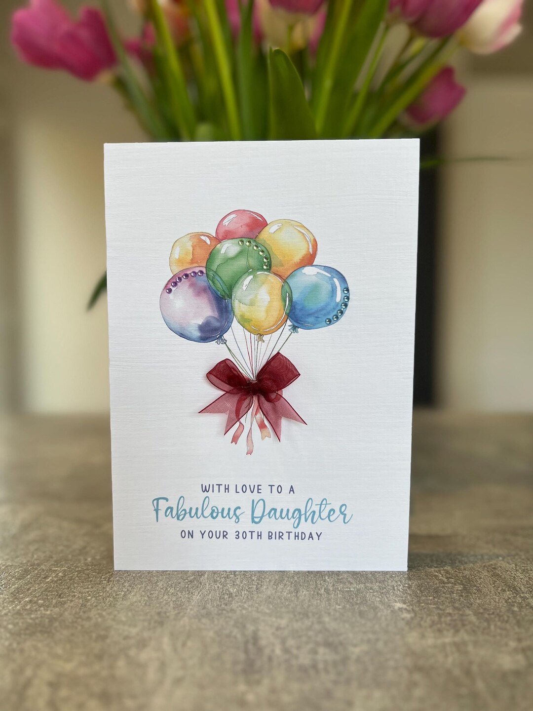 A Colourful Daughter 30th Birthday Card. Handmade With Gems & Red ...