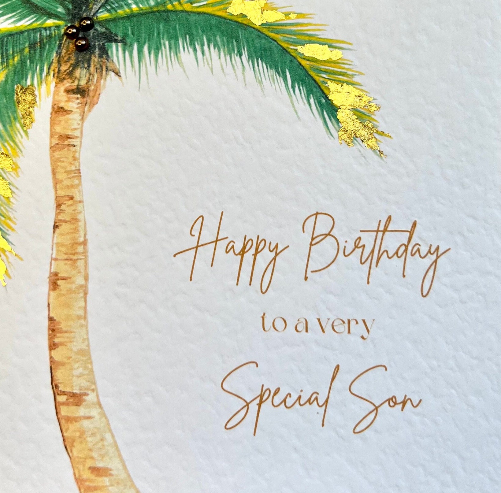 Palm Tree Son Birthday Card With Gold Leaf & Brown Pearls - Etsy