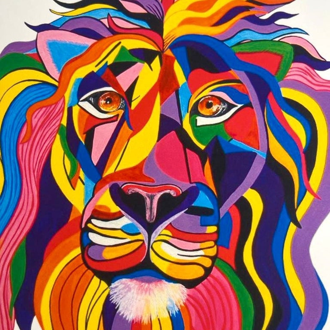 Hand Painted Lion Head Print to Frame, Colourful Lion's Head Wall Art ...