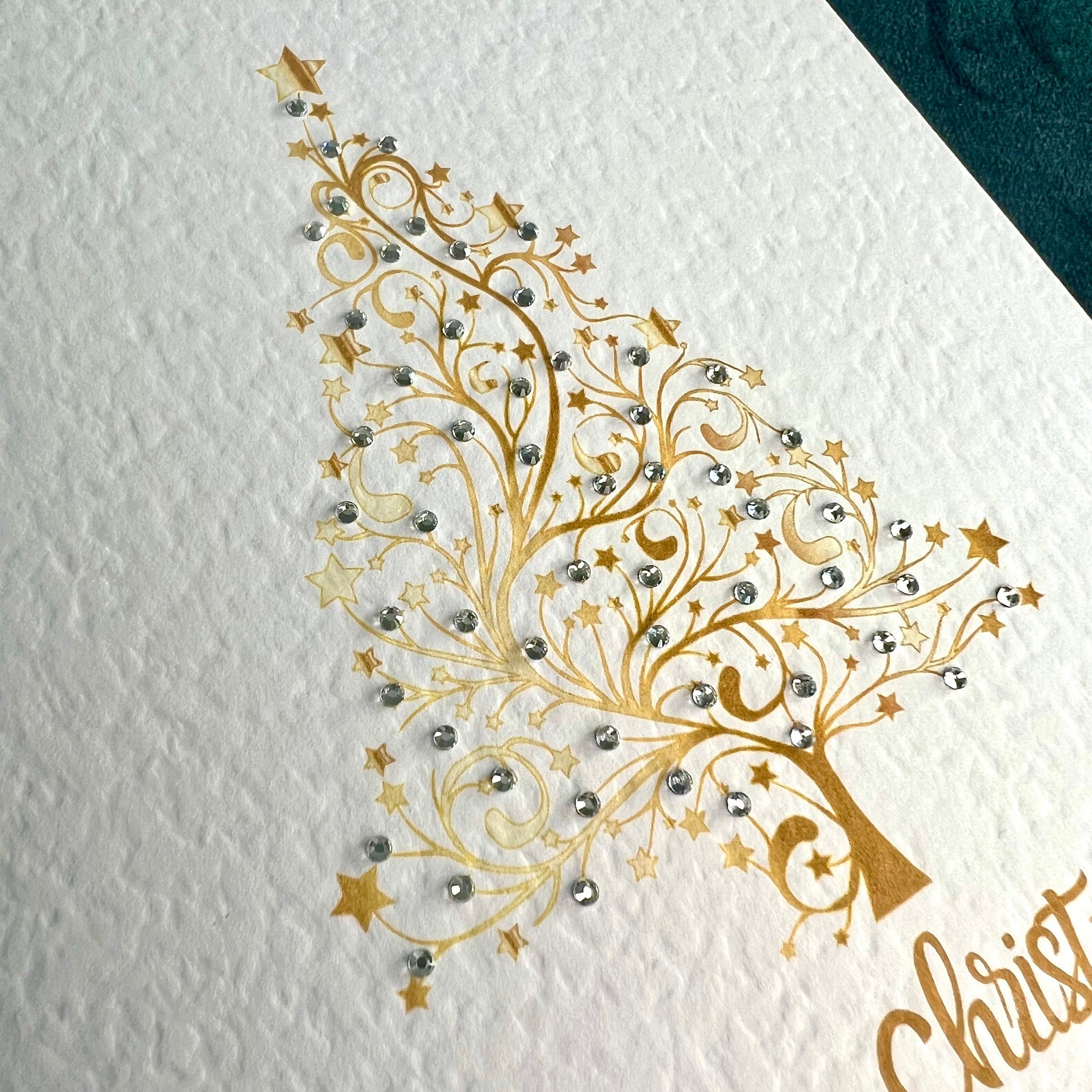 A Simple Christmas Card With Sparkly Gems, Gold Christmas Tree Card for ...