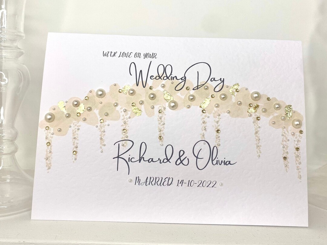 Personalised Wedding Card With Gold Leaf & Pearls, Luxury Unique ...