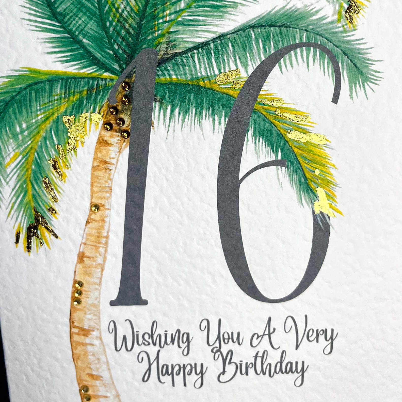 16th Birthday Card Palm Tree Birthday Card With Gold Leaf - Etsy