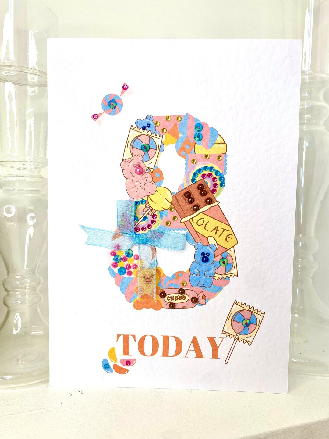 Girl 8th Birthday Card, 8 Candy Birthday Card, Handmade 8th Birthday ...