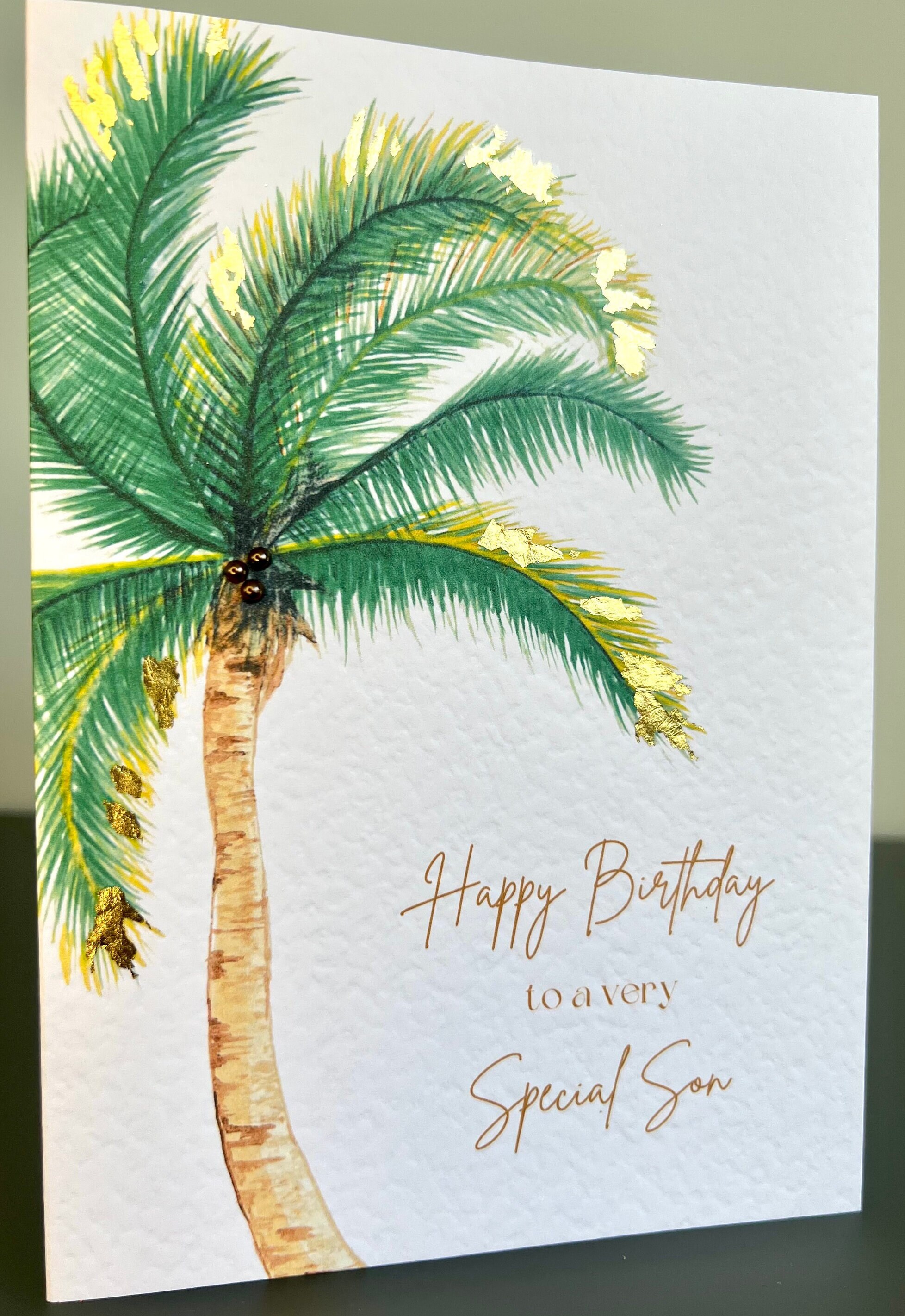 Palm Tree Son Birthday Card With Gold Leaf & Brown Pearls - Etsy
