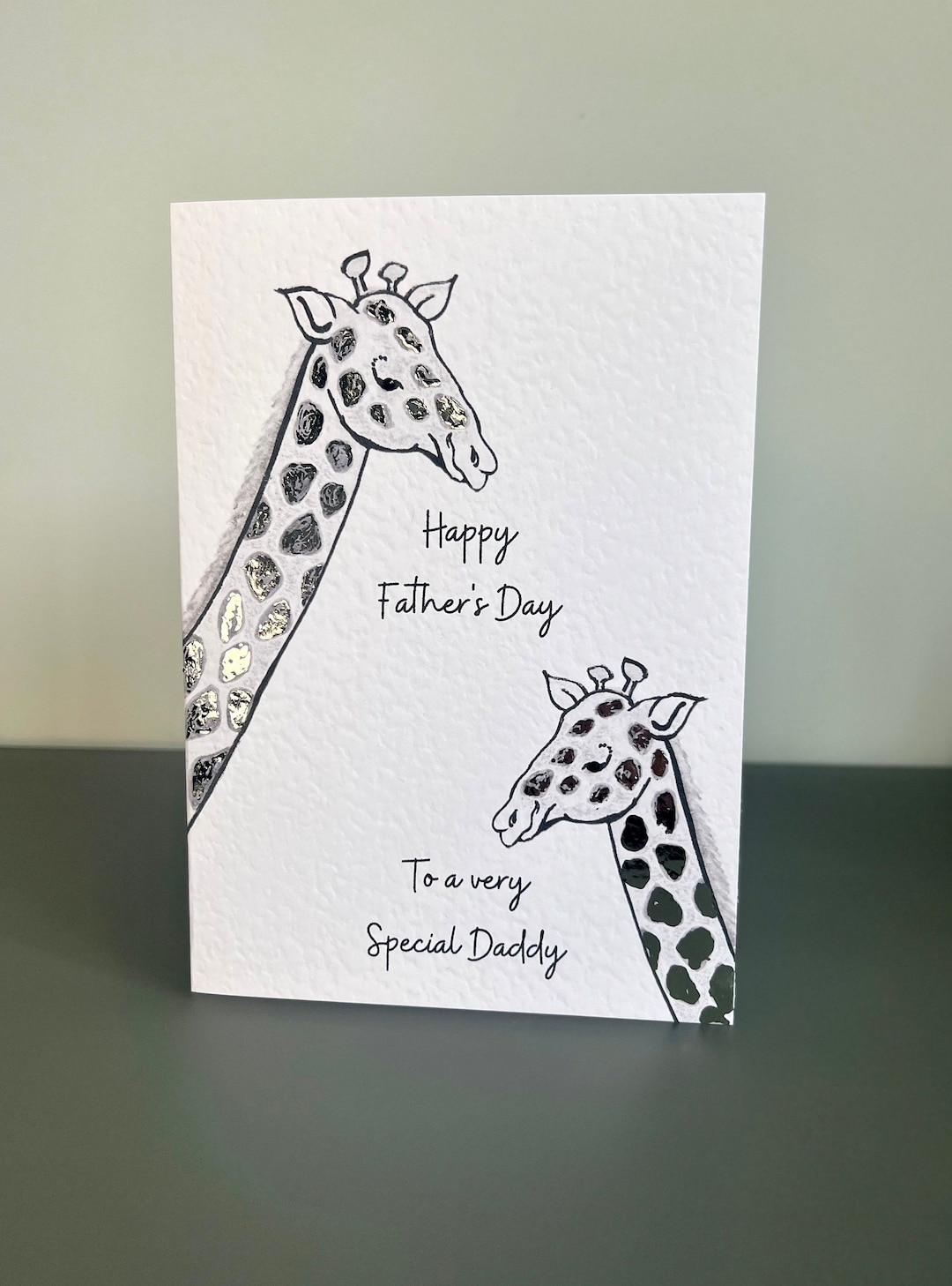 Giraffe Father's Day Card Handmade With Silver Leaf, Happy Father's Day ...
