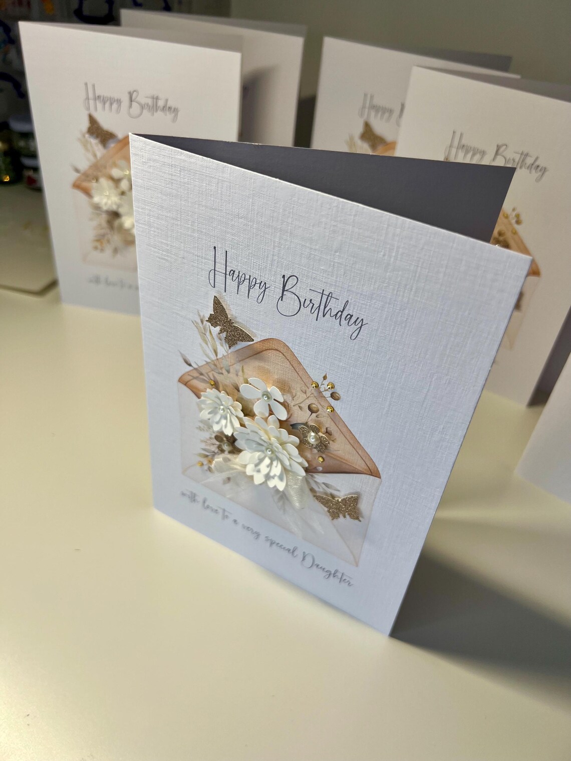 Daughter Birthday Card, Handmade With 3D Flowers, Gold Butterflies ...