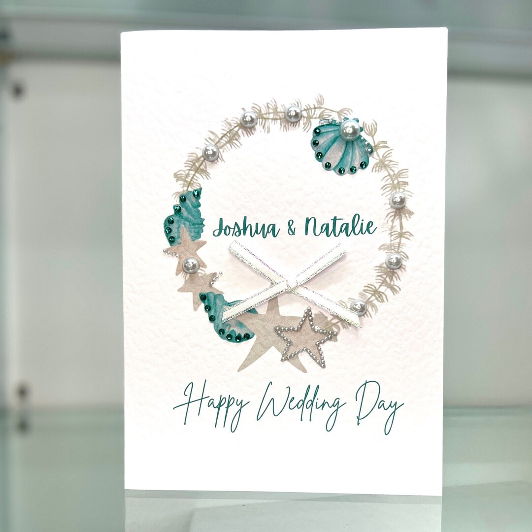 Wedding Abroad Card, Personalised Wedding Card, Handmade Card, Beach ...