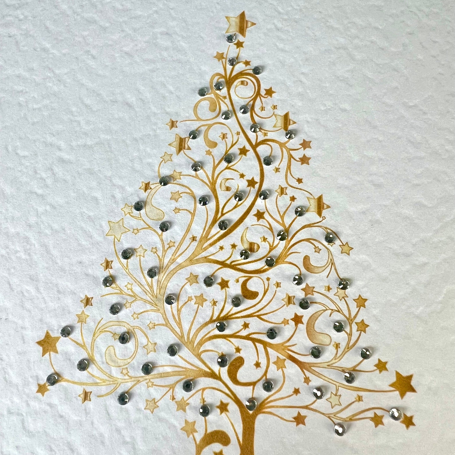 A Simple Christmas Card With Sparkly Gems, Gold Christmas Tree Card for ...