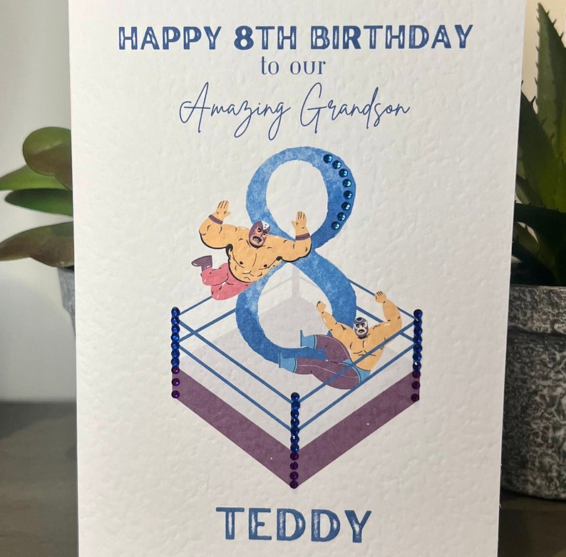 Personalised Grandson 8th Birthday Card, Grandson Wrestling Birthday ...