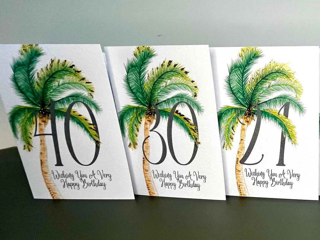 21st BIRTHDAY CARD Handmade, Palm Tree Birthday Card, 21st Keepsake ...