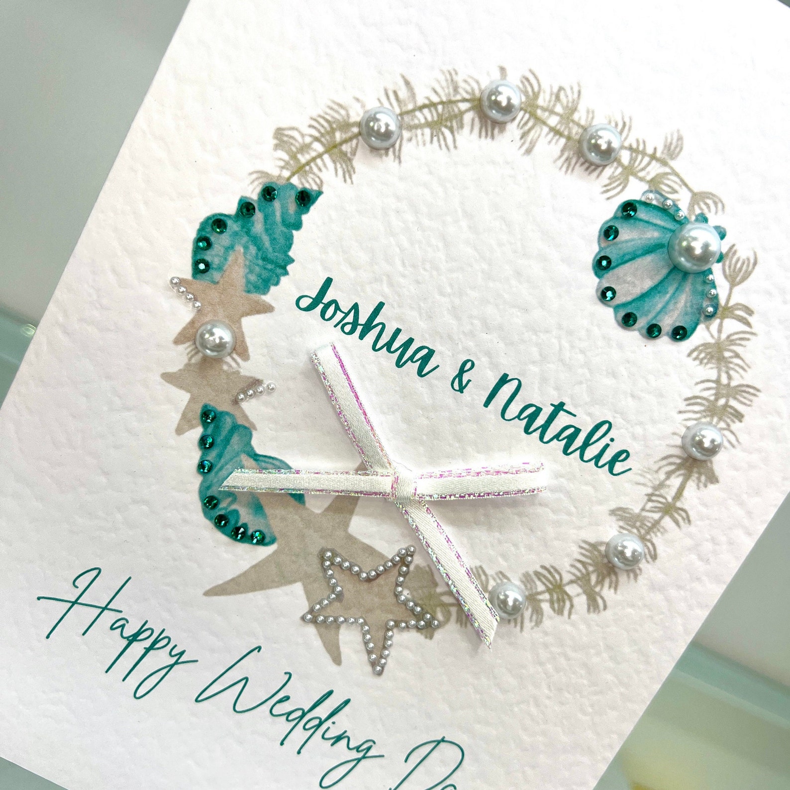 Wedding Abroad Card, Personalised Wedding Card, Handmade Card, Beach ...