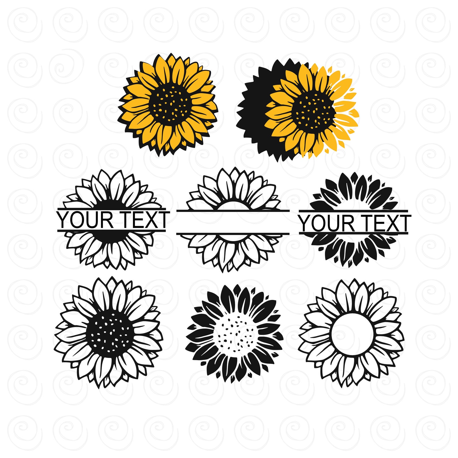 Sunflower Svg, Split Monogram Sunflower Png, Sunflower Clip Art ...
