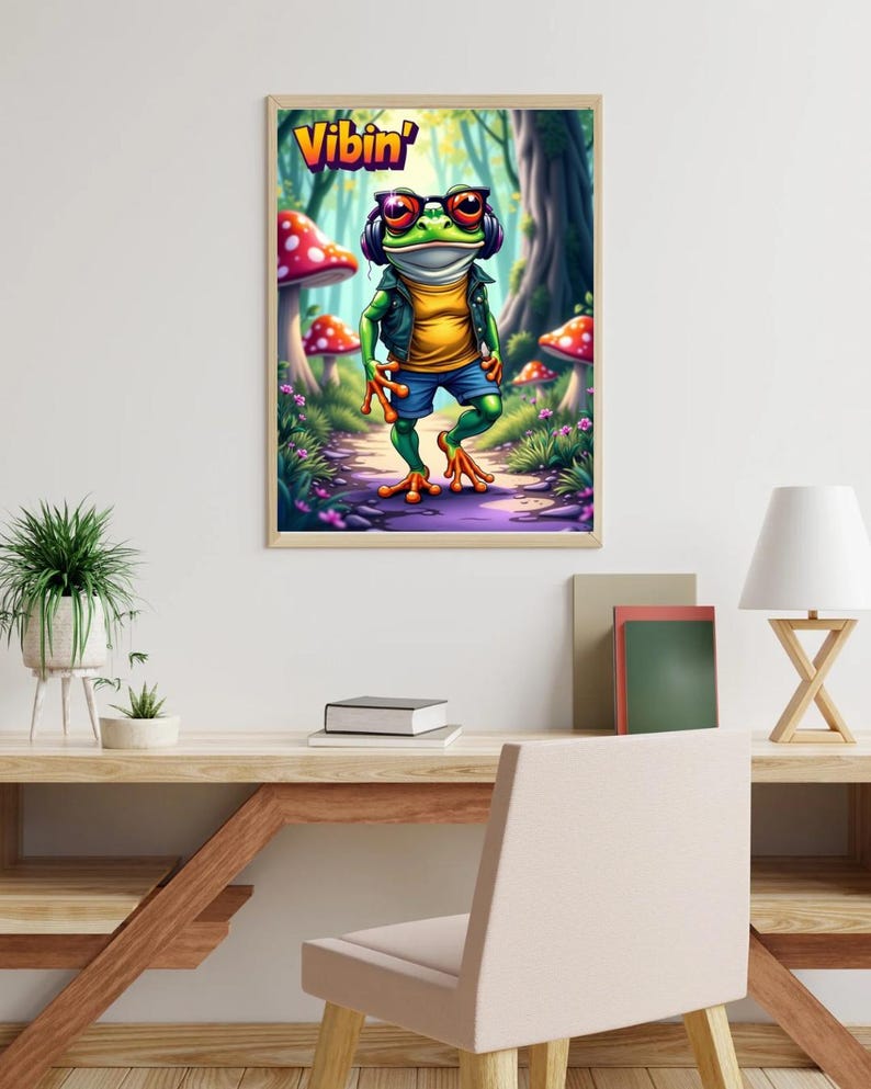 Cool Frog Poster - Vibin' Frog Wall Art - Funny Frog Illustration ...