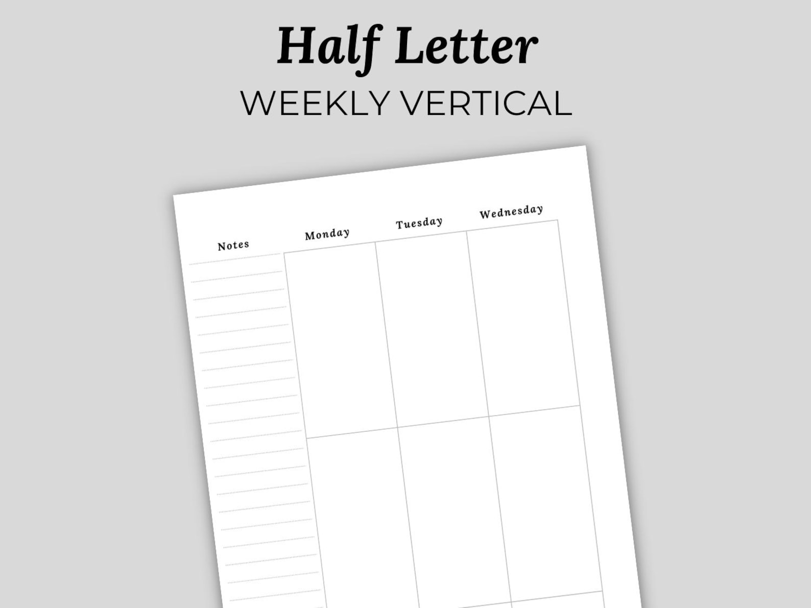 Half Letter Weekly Vertical undated, Half Letter Printable, Half Letter ...