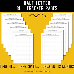 Half Letter Bill Tracker, Half Letter Budget Pages, Half Letter Planner ...