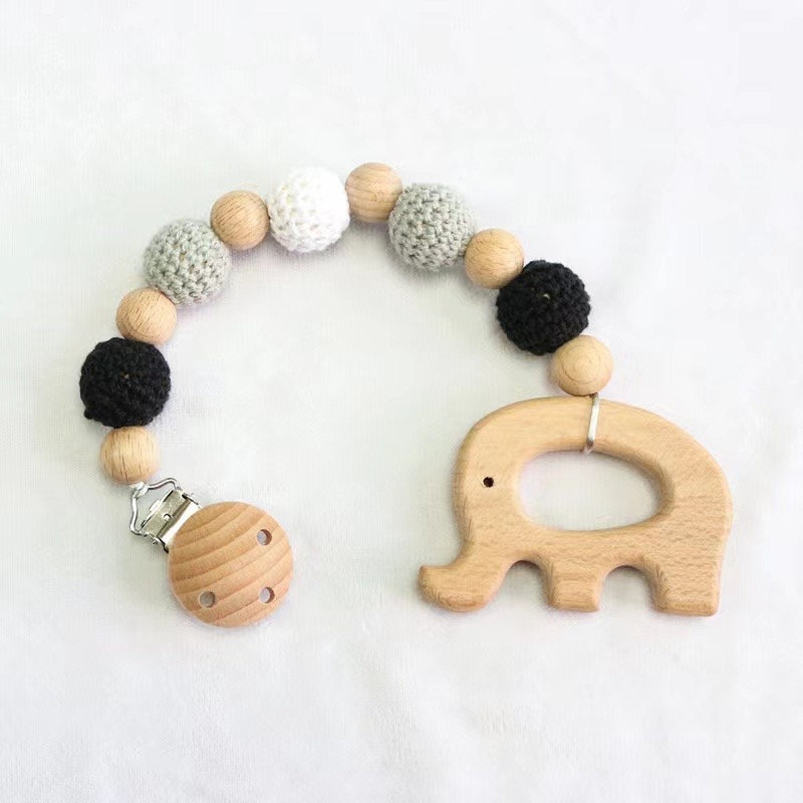 Wood Pacifier Clip Baby Shower Crochet Pacifier Clip - Etsy