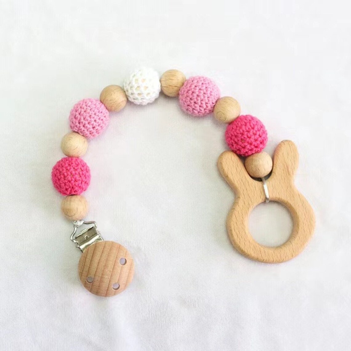 Wood Pacifier Clip Baby Shower Crochet Pacifier Clip - Etsy