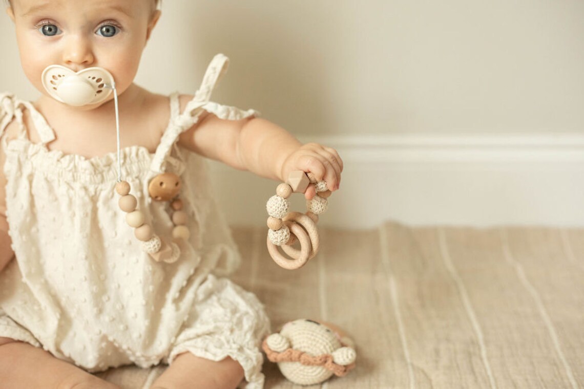 Wood Rattle, Crochet Baby Toy, Baby Boy Gift, Baby Girl Gift, Rattle ...