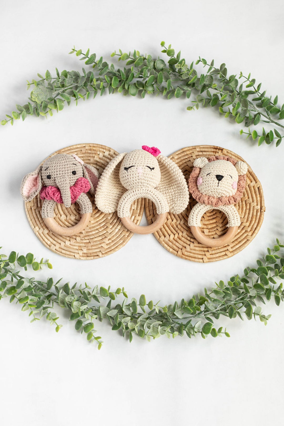 Personalized Animal Crochet Rattle | Baby Shower Gift | Custom Wooden ...