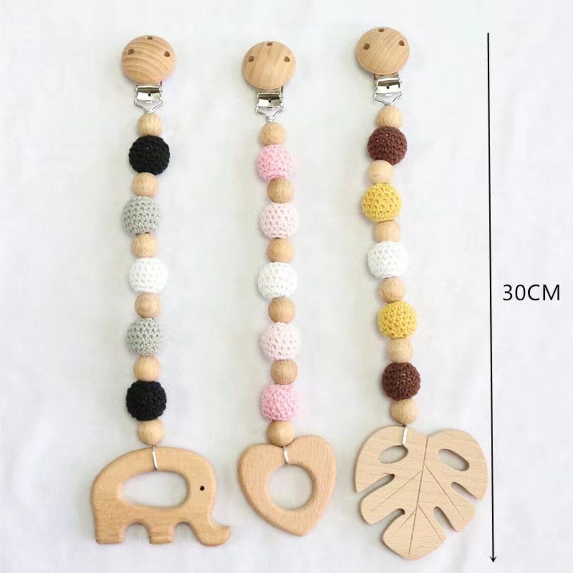 Wood Pacifier Clip Baby Shower Crochet Pacifier Clip - Etsy