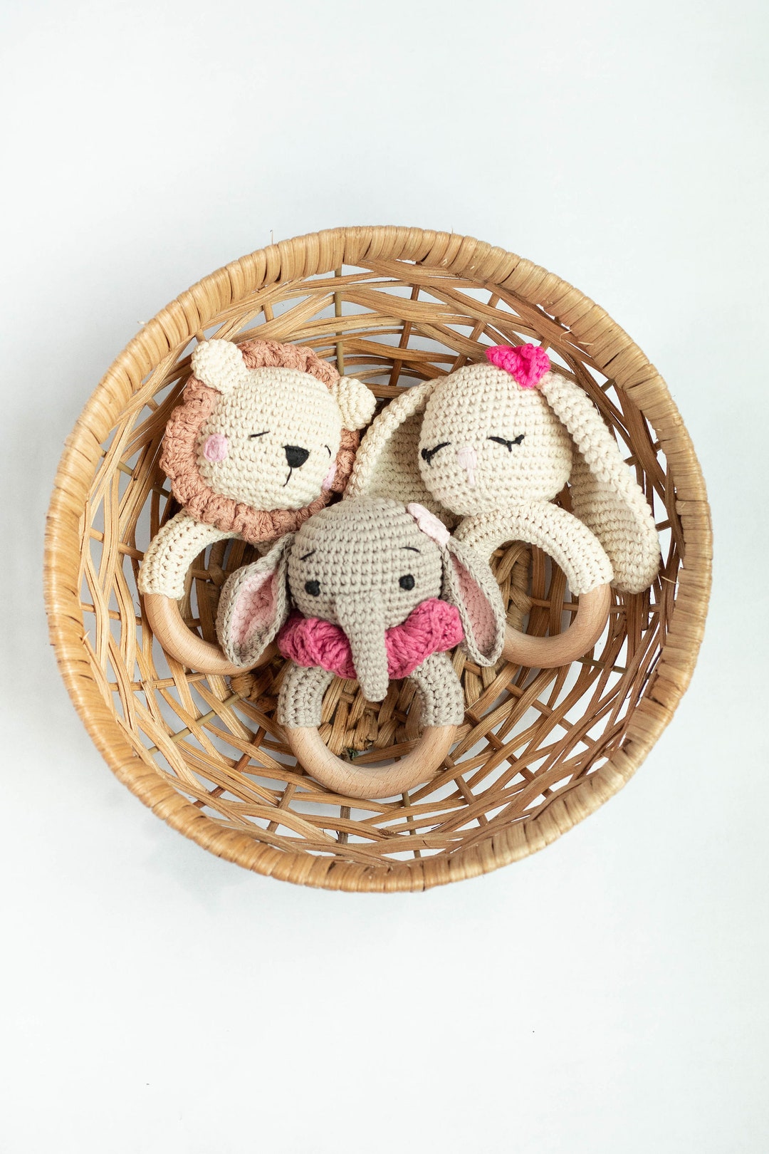 Personalized Crochet Animals Rattle, Baby Gift , Wood Baby Rattle ...