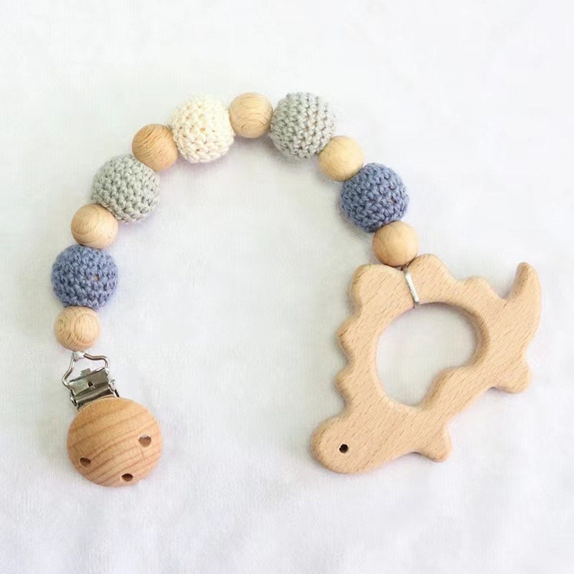 Wood Pacifier Clip Baby Shower Crochet Pacifier Clip - Etsy