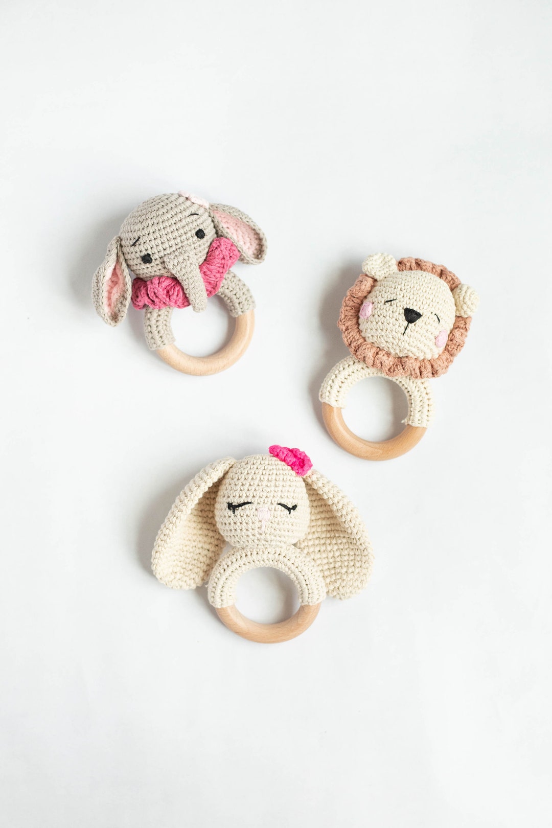 Personalized Baby Gift , Crochet Animals Rattle, Wood Baby Rattle ...