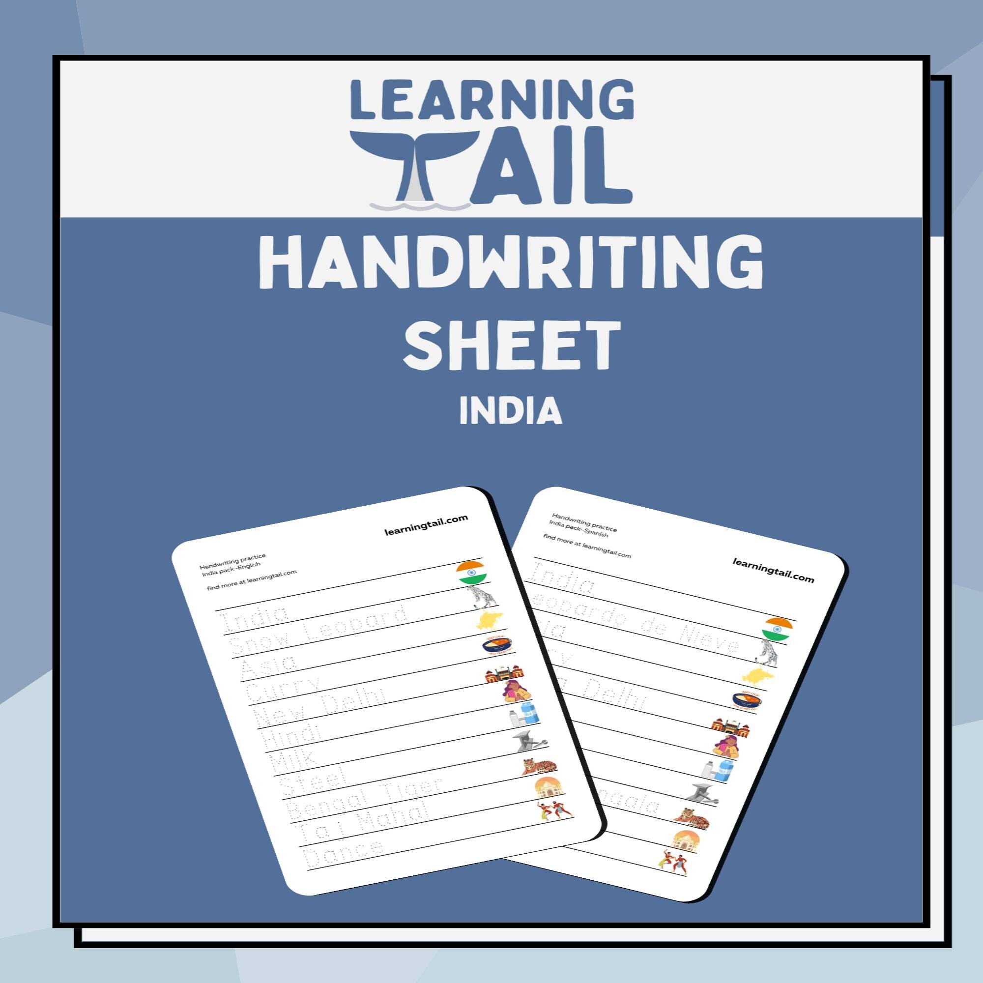 Learn About Countries: India Handwriting Sheet for Kids! - Etsy