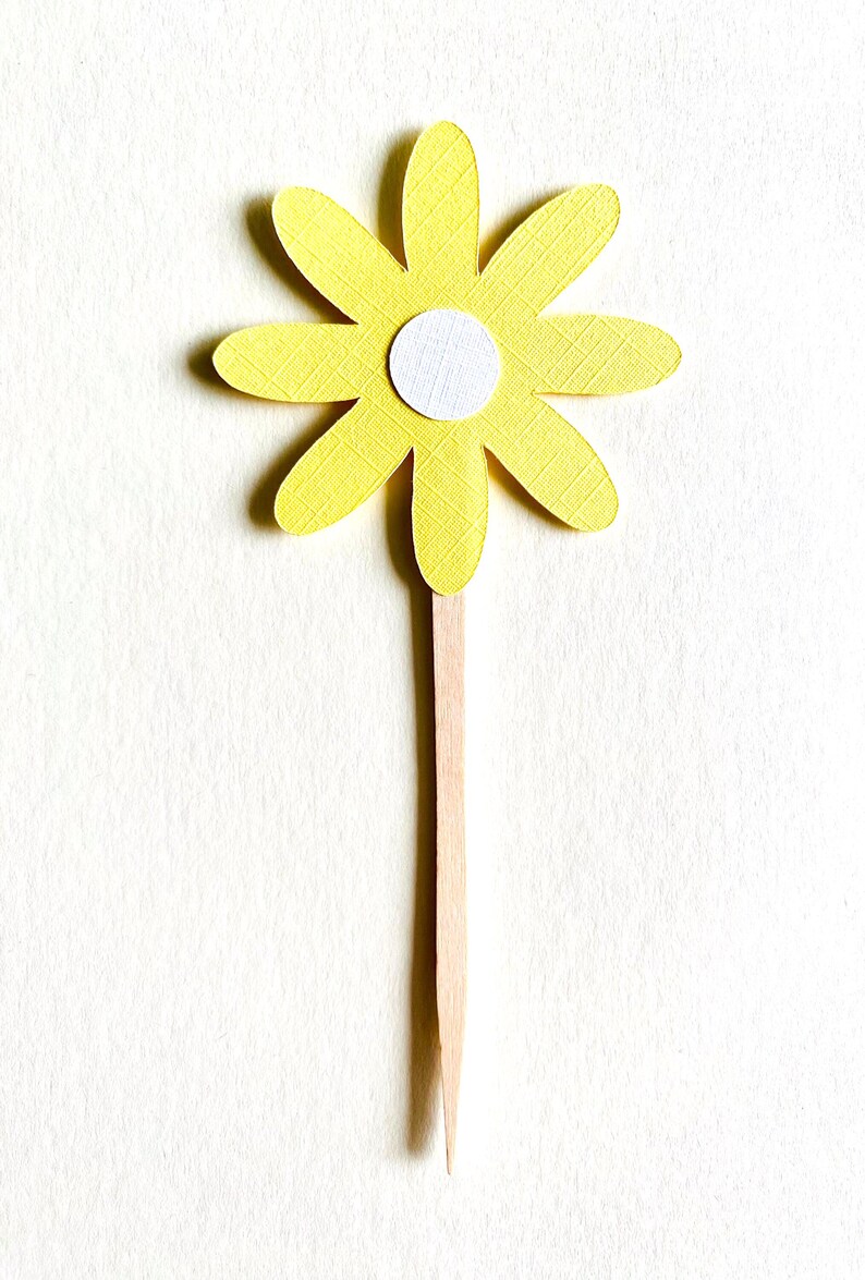 Yellow Flower Cupcake Toppers: Handmade Party Decorations, Set of 12 ...