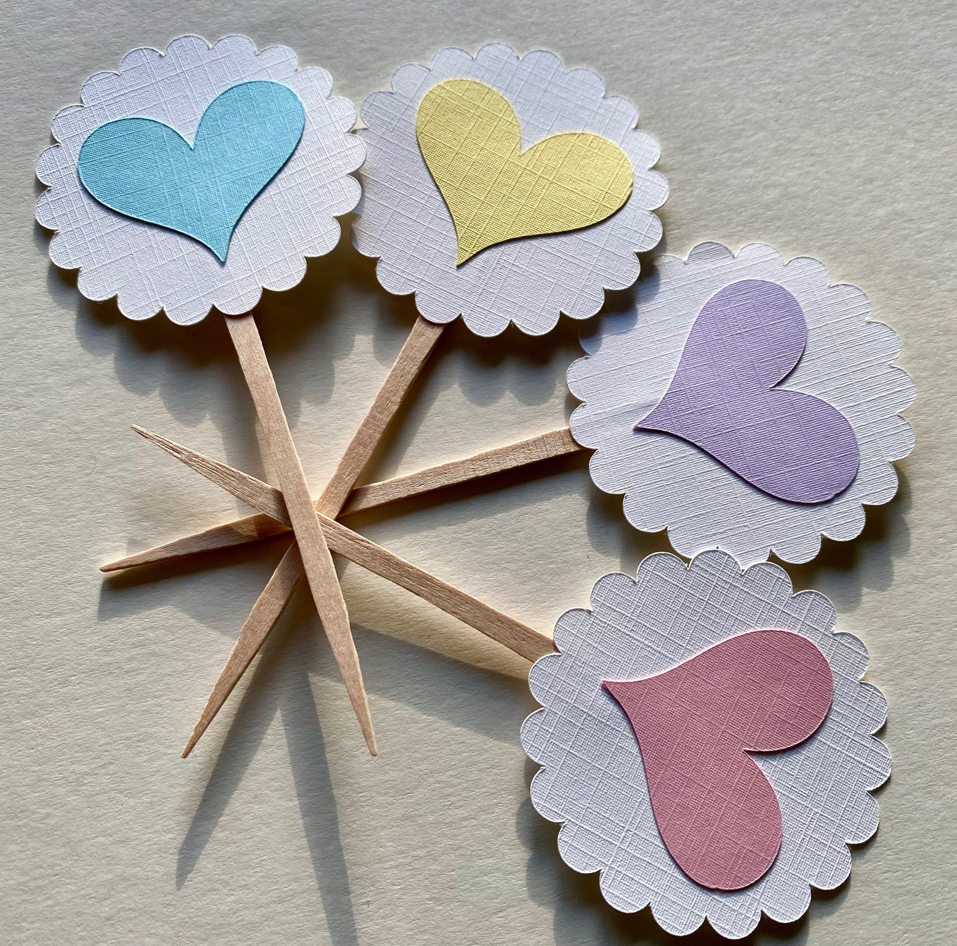 Heart Cupcake Toppers, Pastel Color Hearts, Birthday Party Decor, First ...
