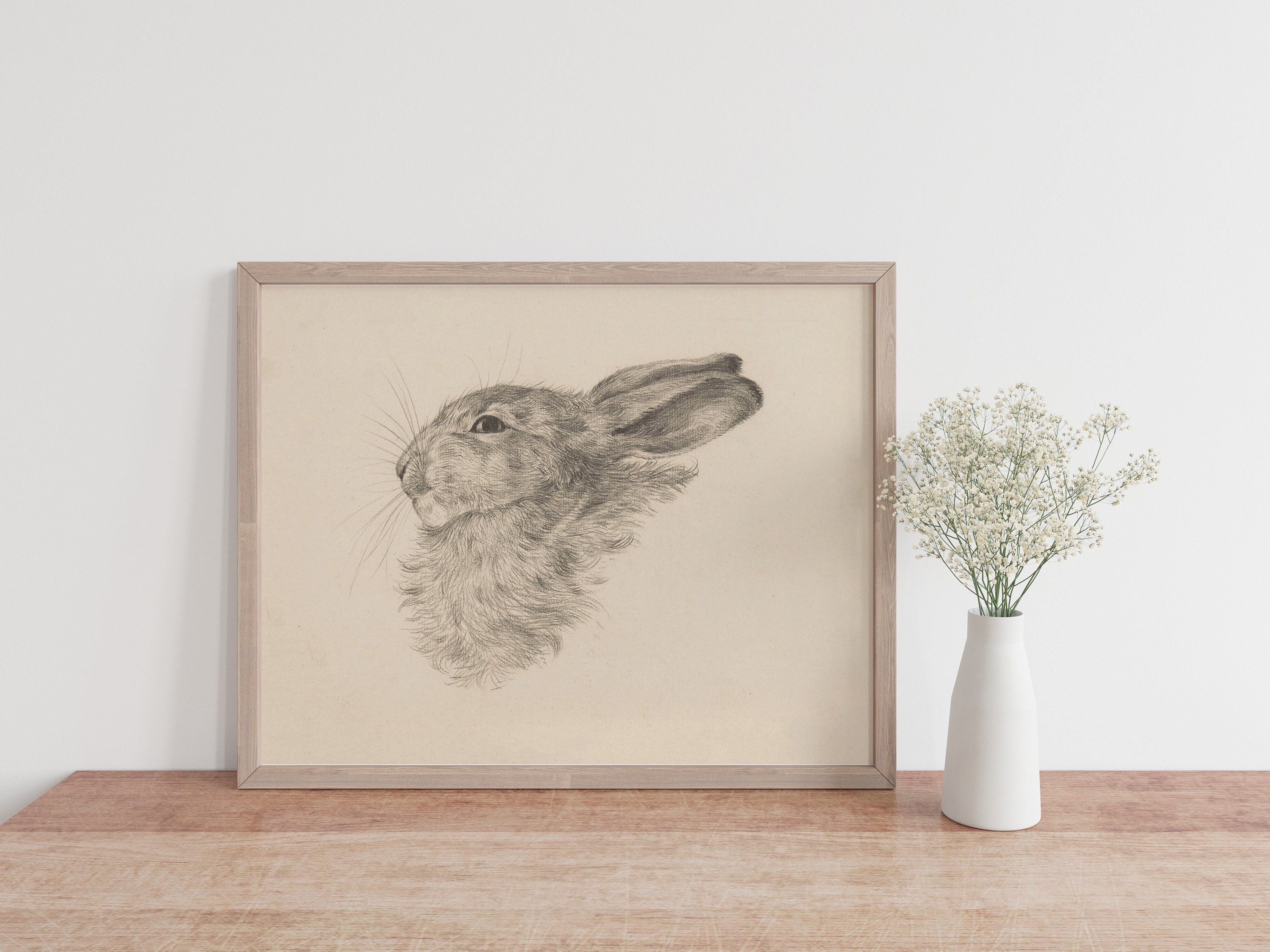 Vintage Bunny Illustration Bunny Drawing Minimalist Wall Art Muted Tone ...