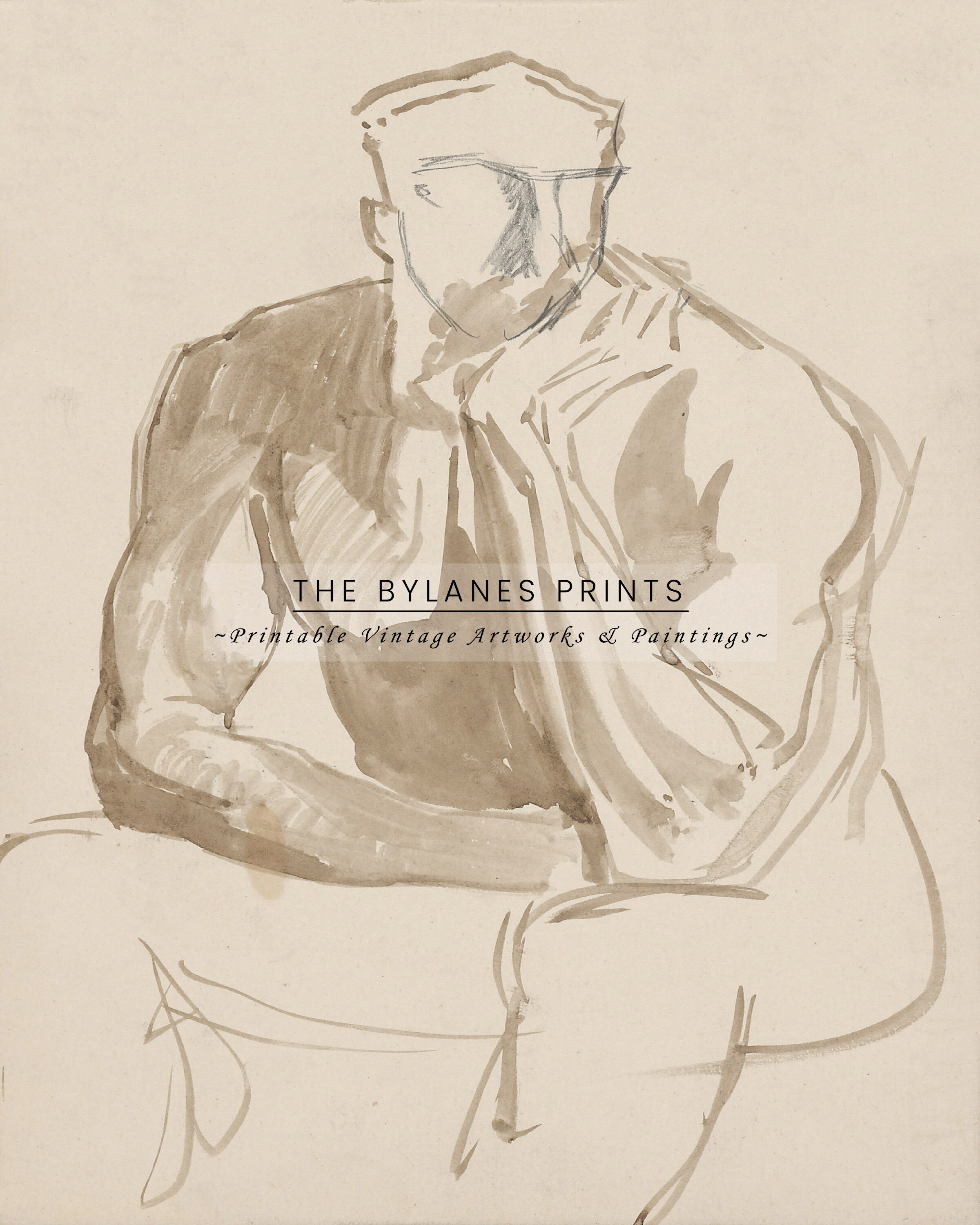 Portrait of a Man, Neutral Wall Art, Male Figure Portrait Art, Male ...