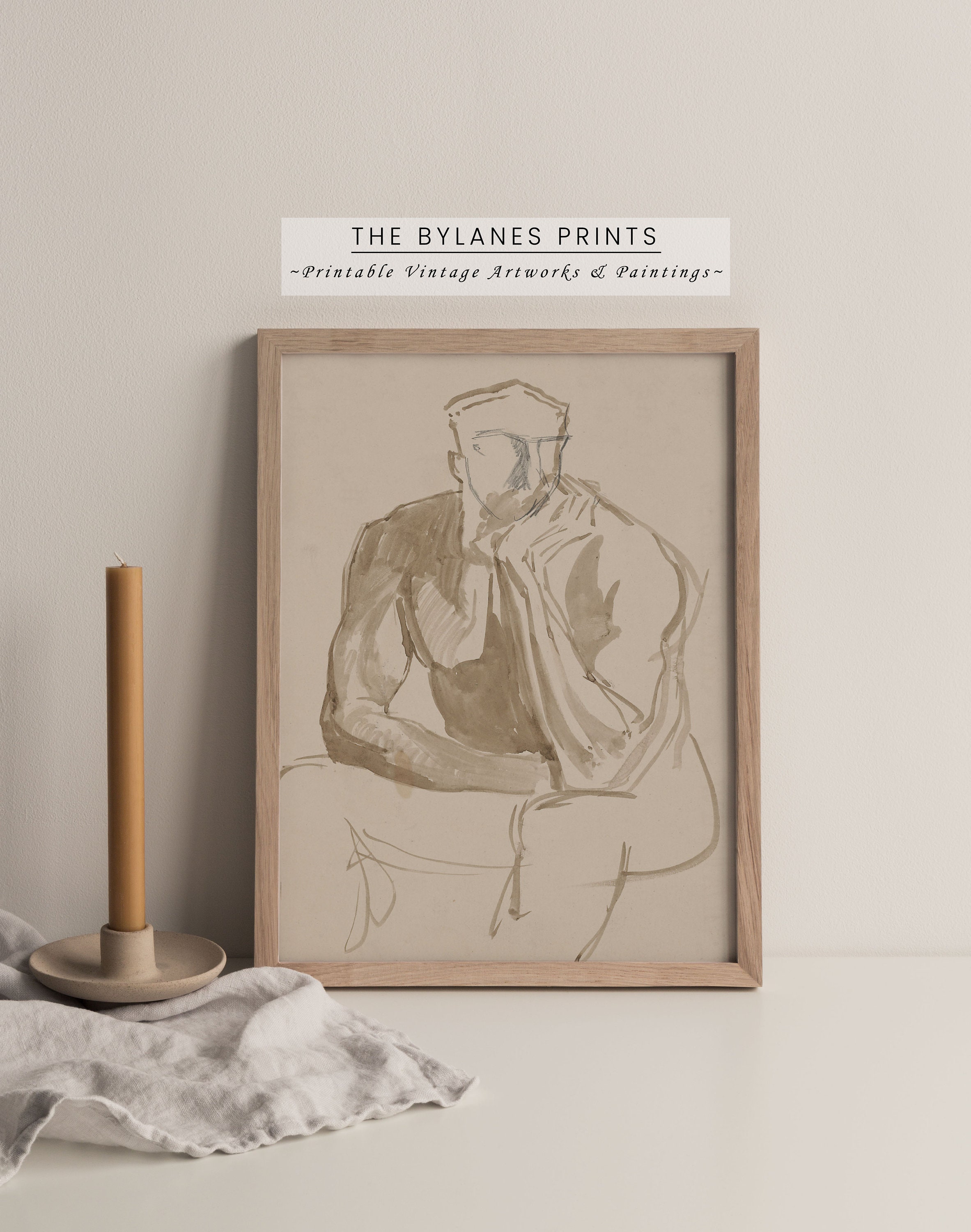 Portrait of a Man, Neutral Wall Art, Male Figure Portrait Art, Male ...