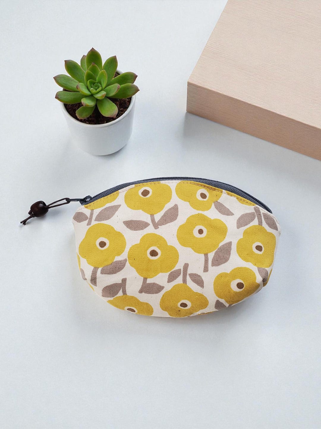 Floral Cotton Coin Purse, Handmade Yellow Petal Pouch - Etsy