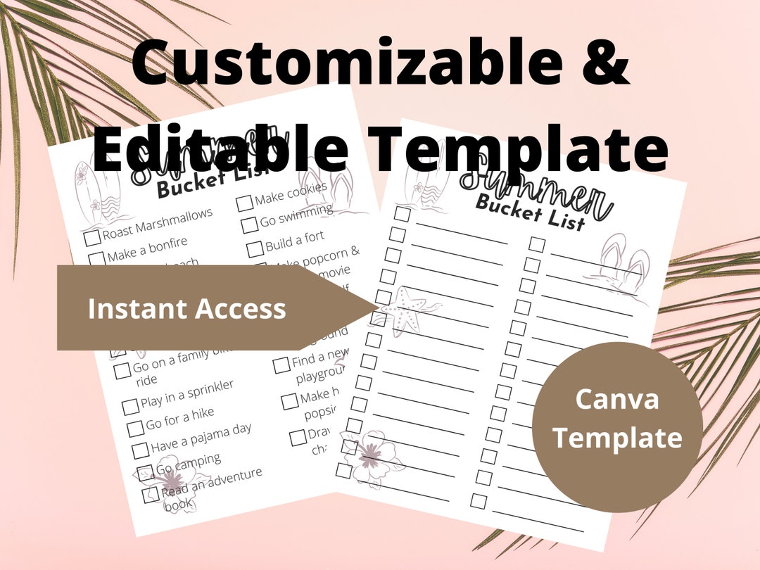 Summer Bucket List Printable| Bucket List Template | Canva Template ...