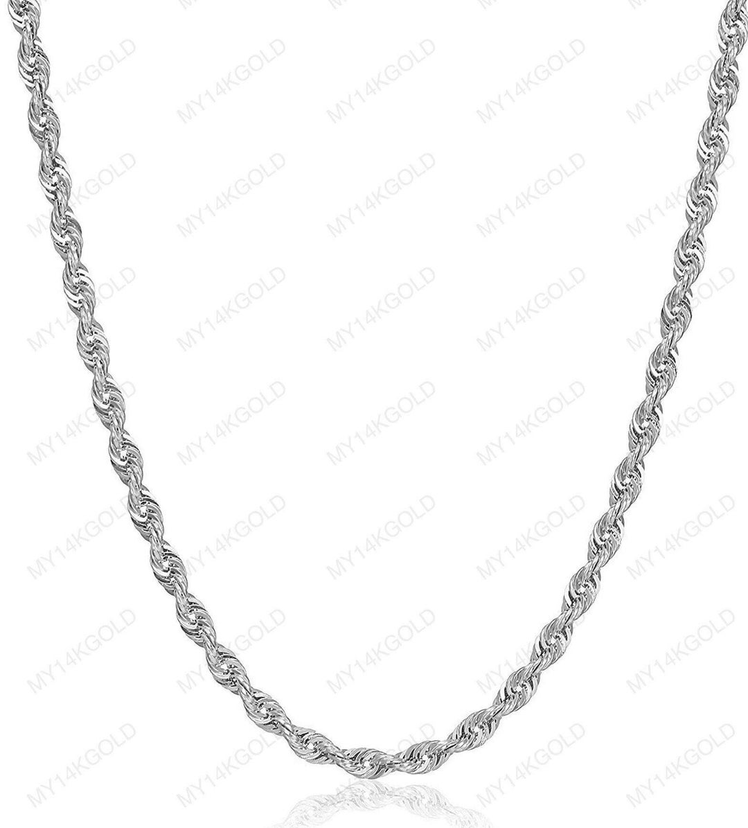 14K White Solid Gold Lite Rope Chain, Unisex Tailored Top Quality ...