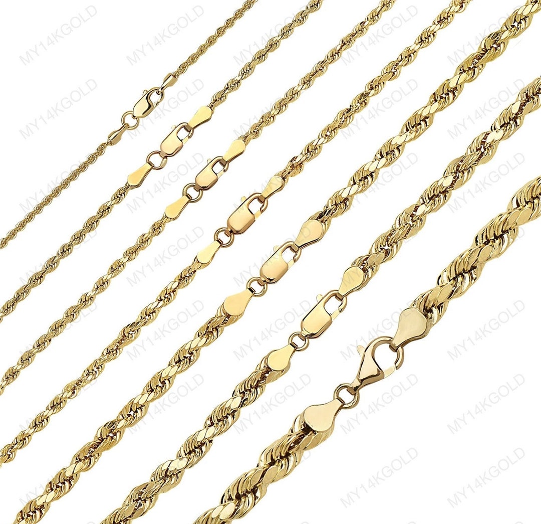 14K Yellow Gold Rope Chain Necklace, Made in Italy - Etsy