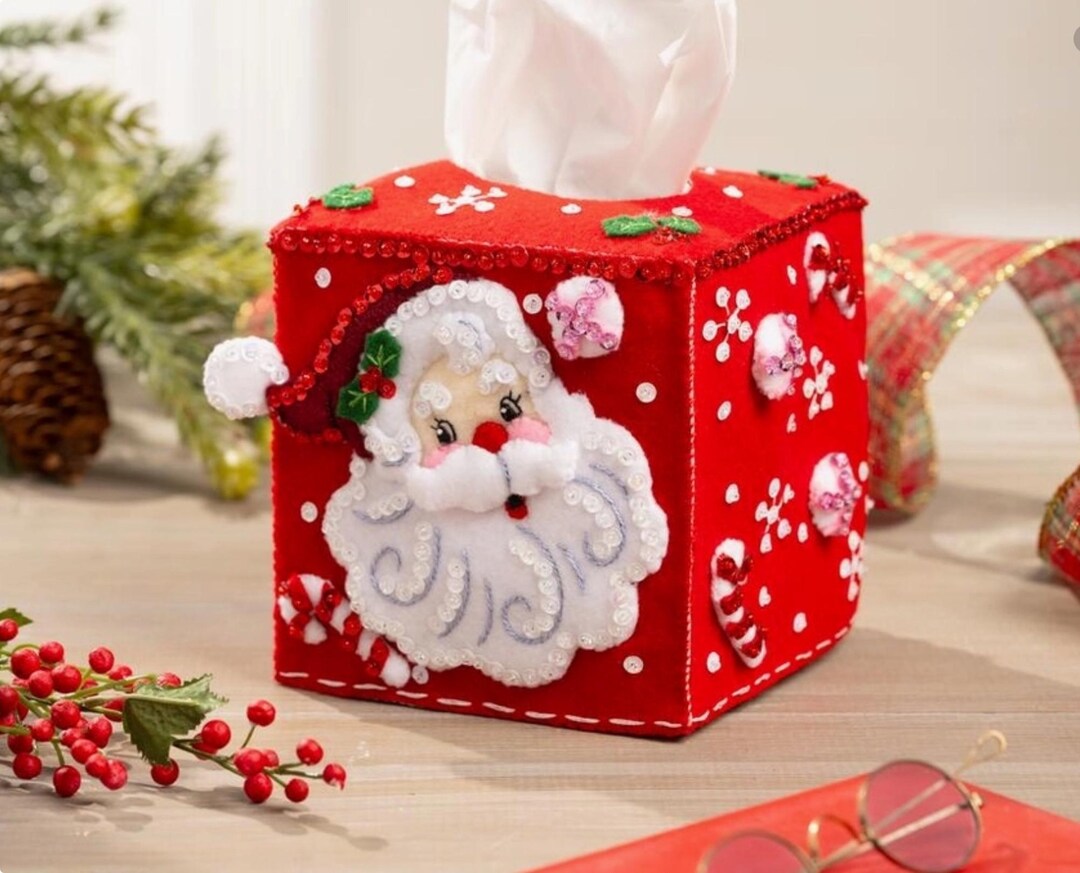 Bucilla Jolly St Nick Felt Tissue Box Cover / DIY Christmas Gift - Etsy