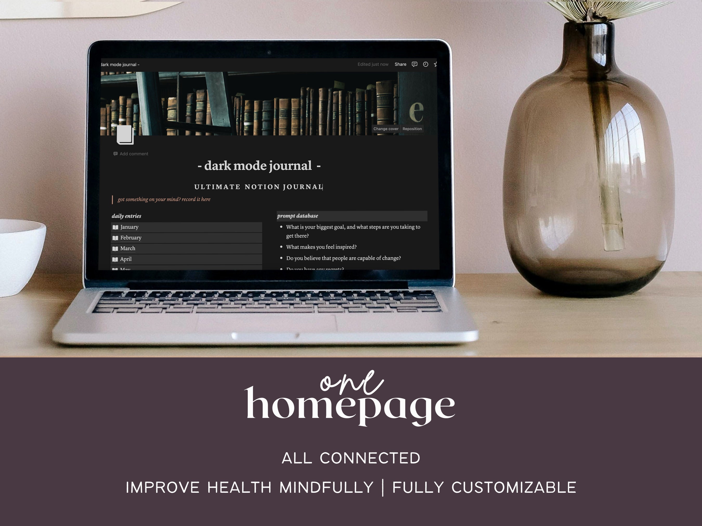 Notion Dark Mode Journal Dashboard | 2024 Notion Journal | Dark ...