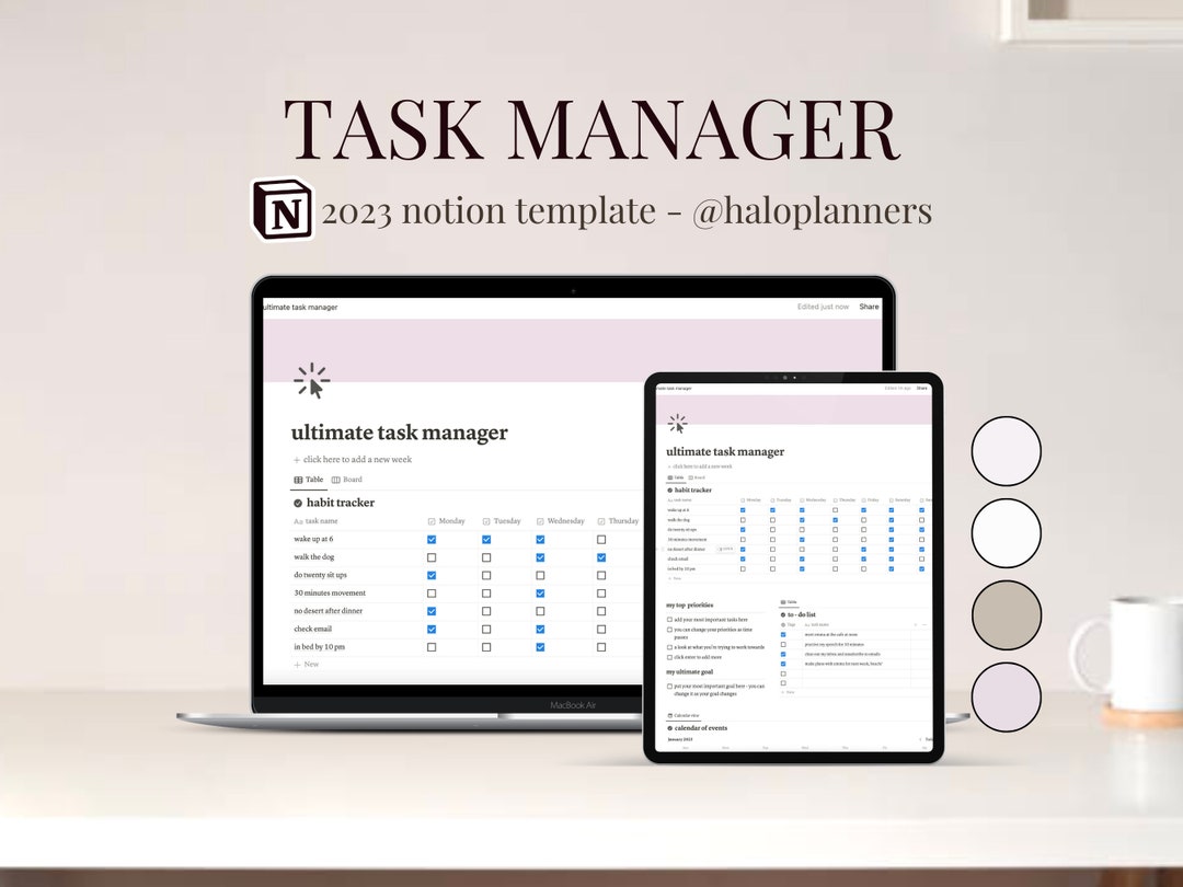 2024 Task Manger Notion Template | Daily To-do List Planner for Notion | Minimalist Notion ...