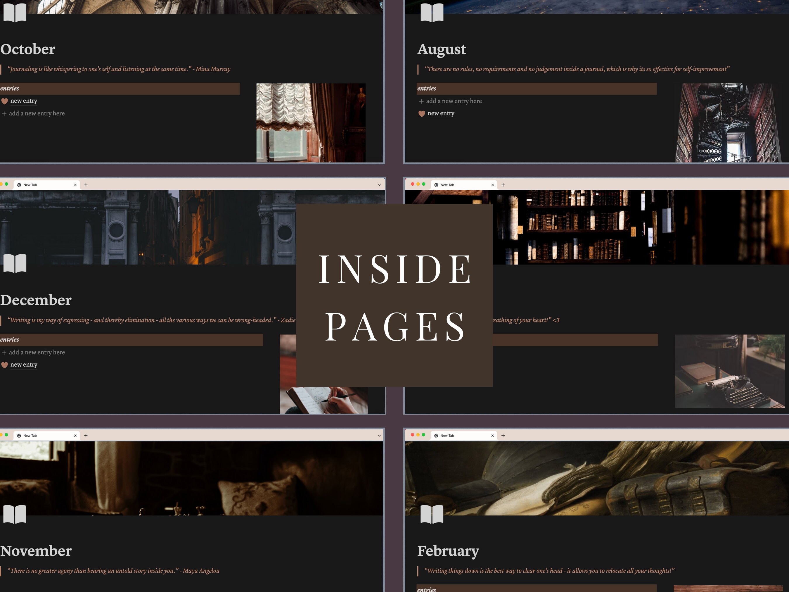Notion Dark Mode Journal Dashboard 2024 Notion Journal Dark Academia Editable Notion Template ...