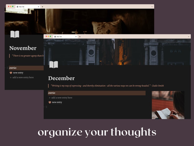 Notion Dark Mode Journal Dashboard 2024 Notion Journal Dark Academia Editable Notion Template ...