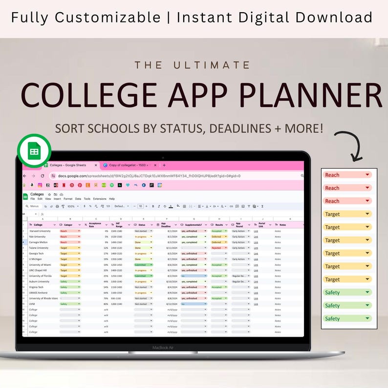 College Application Tracker, Planner, Manager | College App Organizer ...